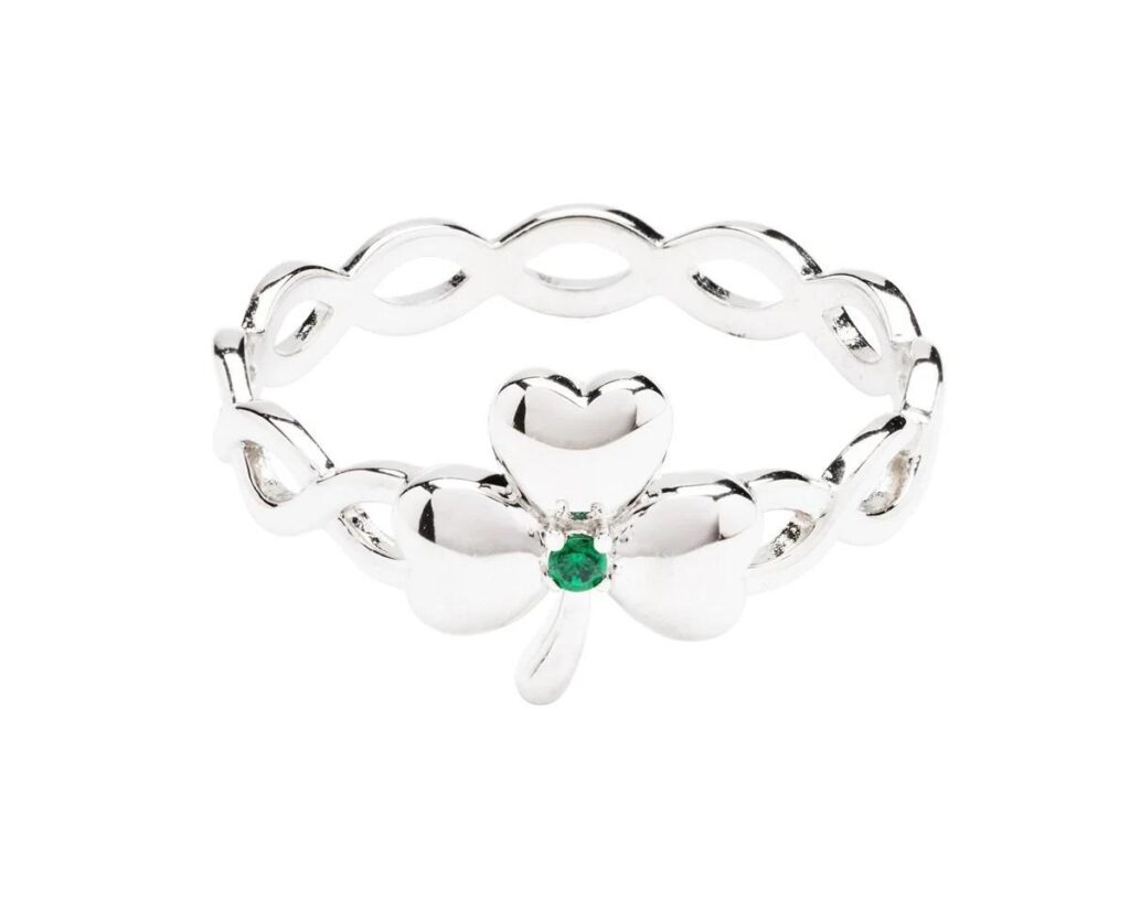 Sterling Silver Green CZ Shamrock Ring - A Little Irish Too